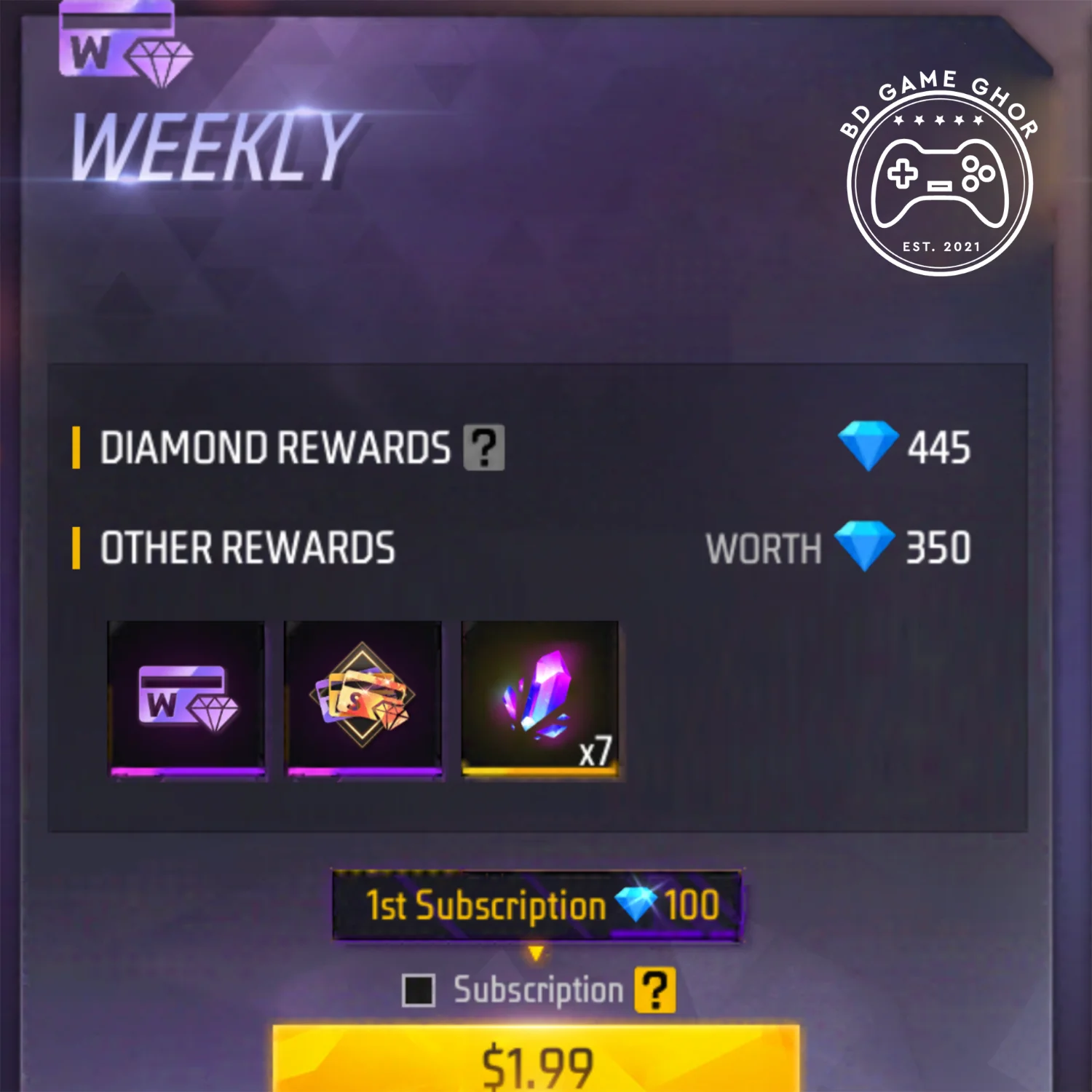 Free Fire Weekly Membership BD